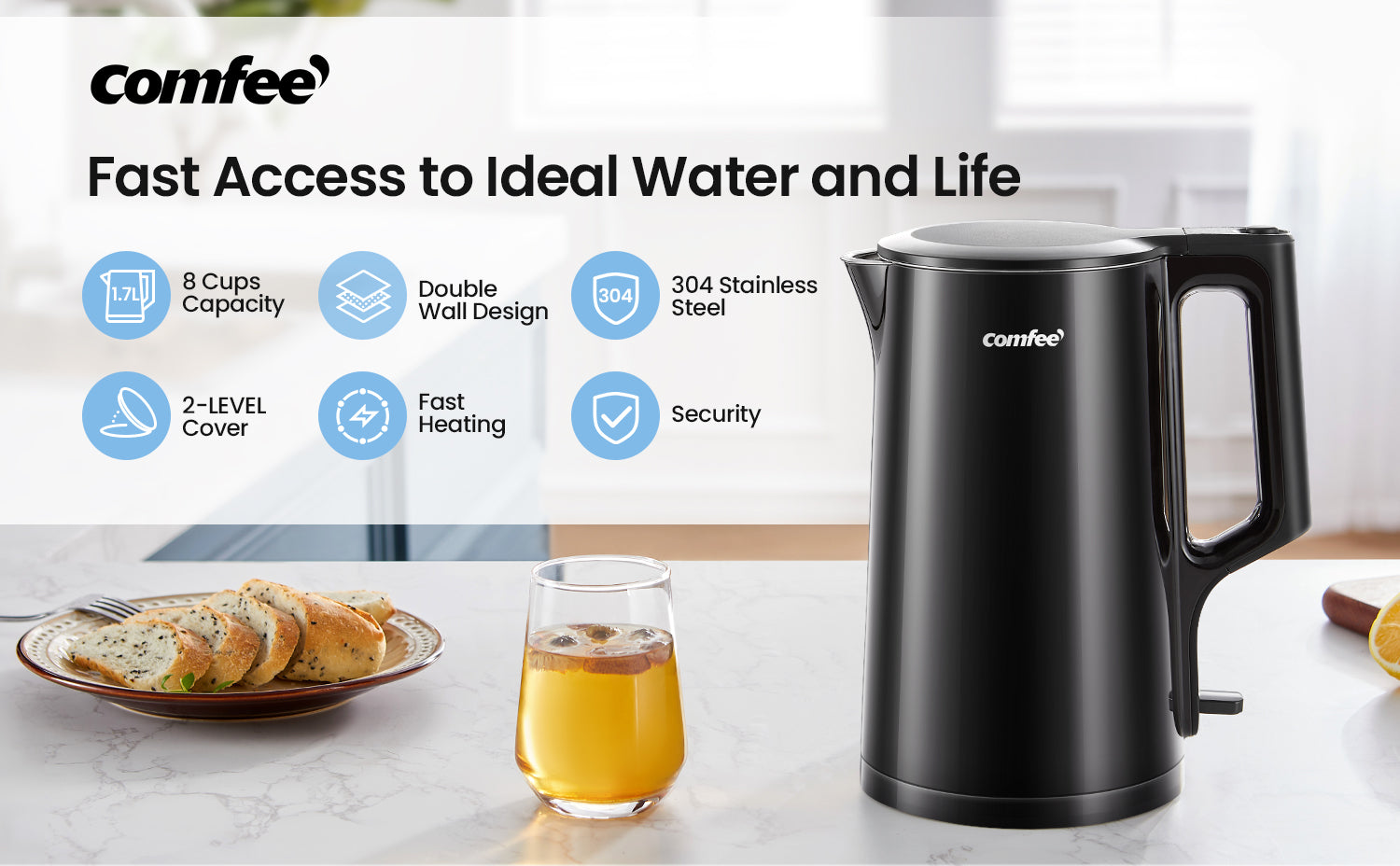 1.7L Double Wall Electric Tea Kettle - Comfee – Comfee’